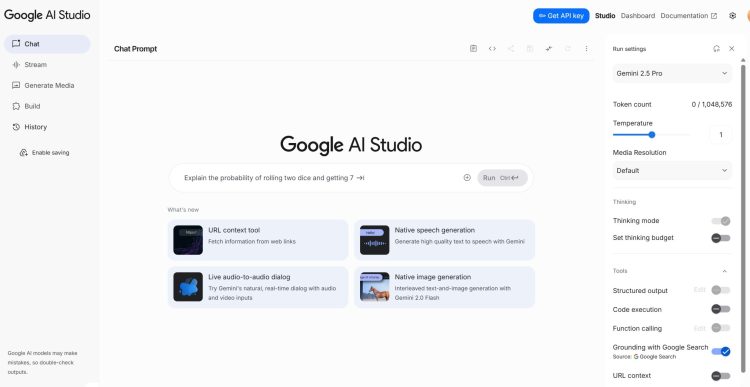 Google AI Studio - Google AI Studio 是由谷歌开发的AI应用开发平台，支持Gemini模型调试与API导出，适合AI初学者与开发者快速构建生成式AI项目 ...